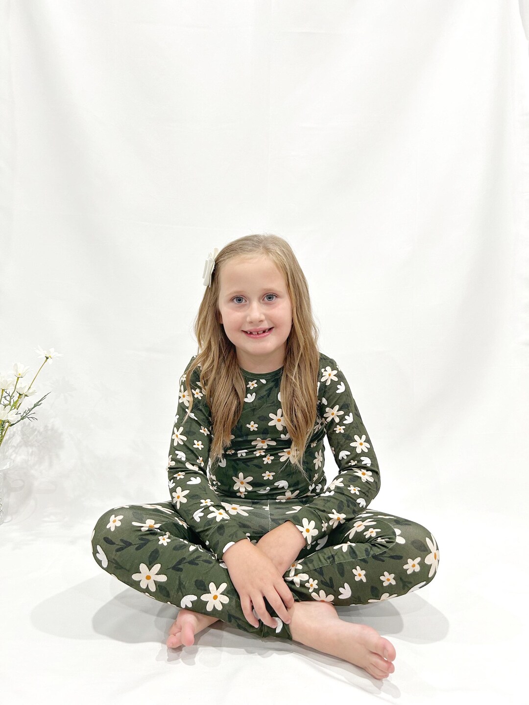 Bamboo Kids Pyjamas Emberly Olive Green Floral Bamboo Pyjamas Toddler ...