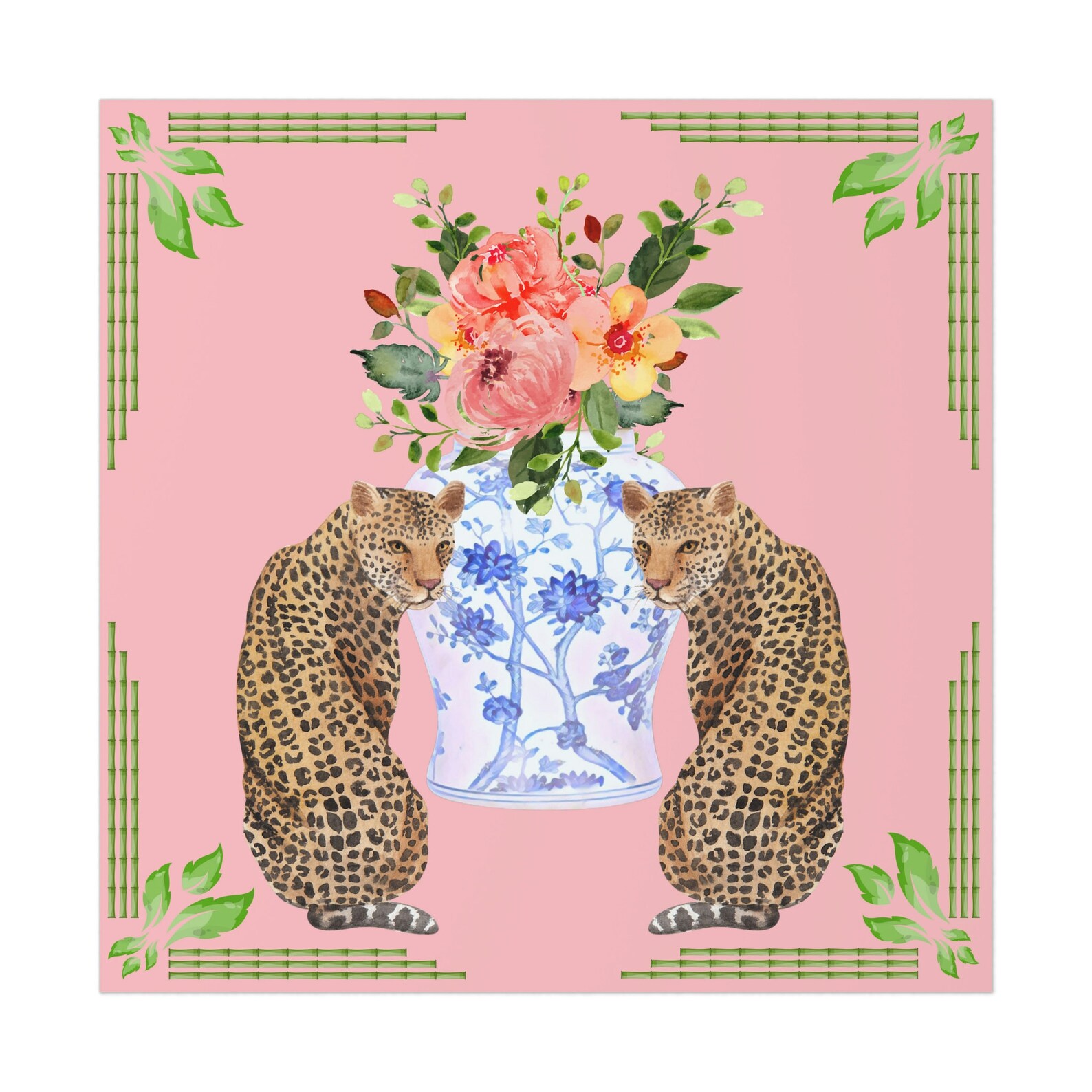 Chinoiserie Style Art Print Ginger Jar With Leopards and - Etsy