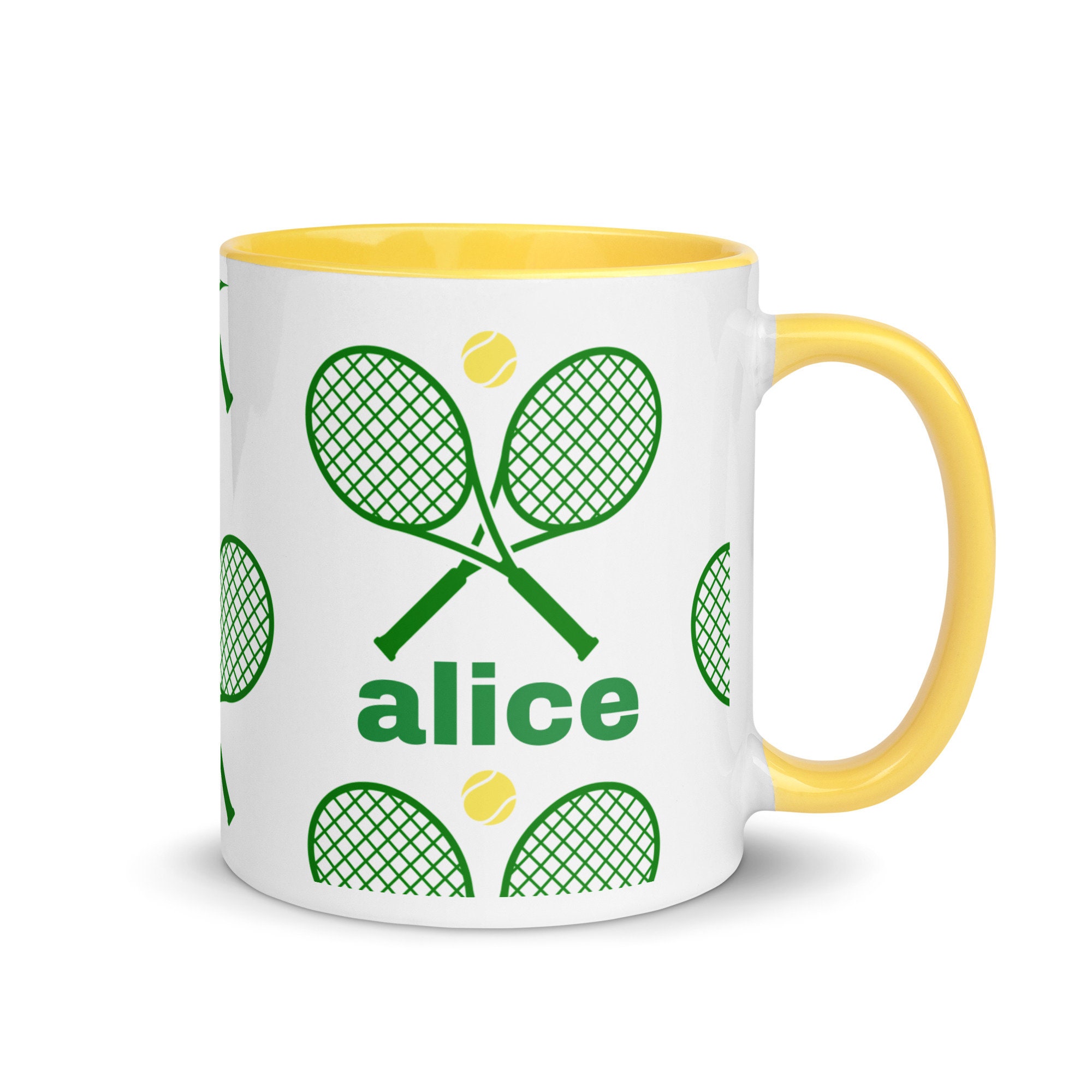Custom Tennis Mom Mug With Yellow Inside and Handle Tennis Coach Mug ...
