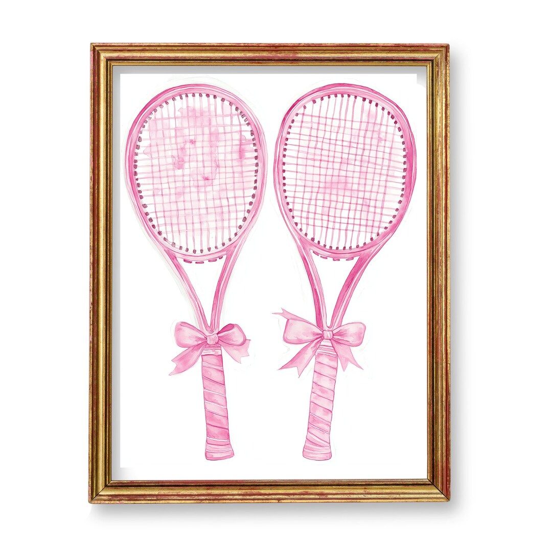 Tennis Art Watercolor Style Tennis Court With Tropical Trees Pink ...