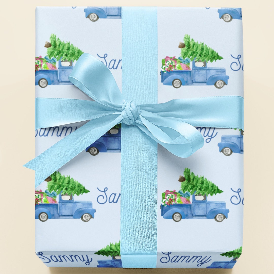 Custom Christmas Wrapping Paper, Blue Christmas Personalized Wrapping ...