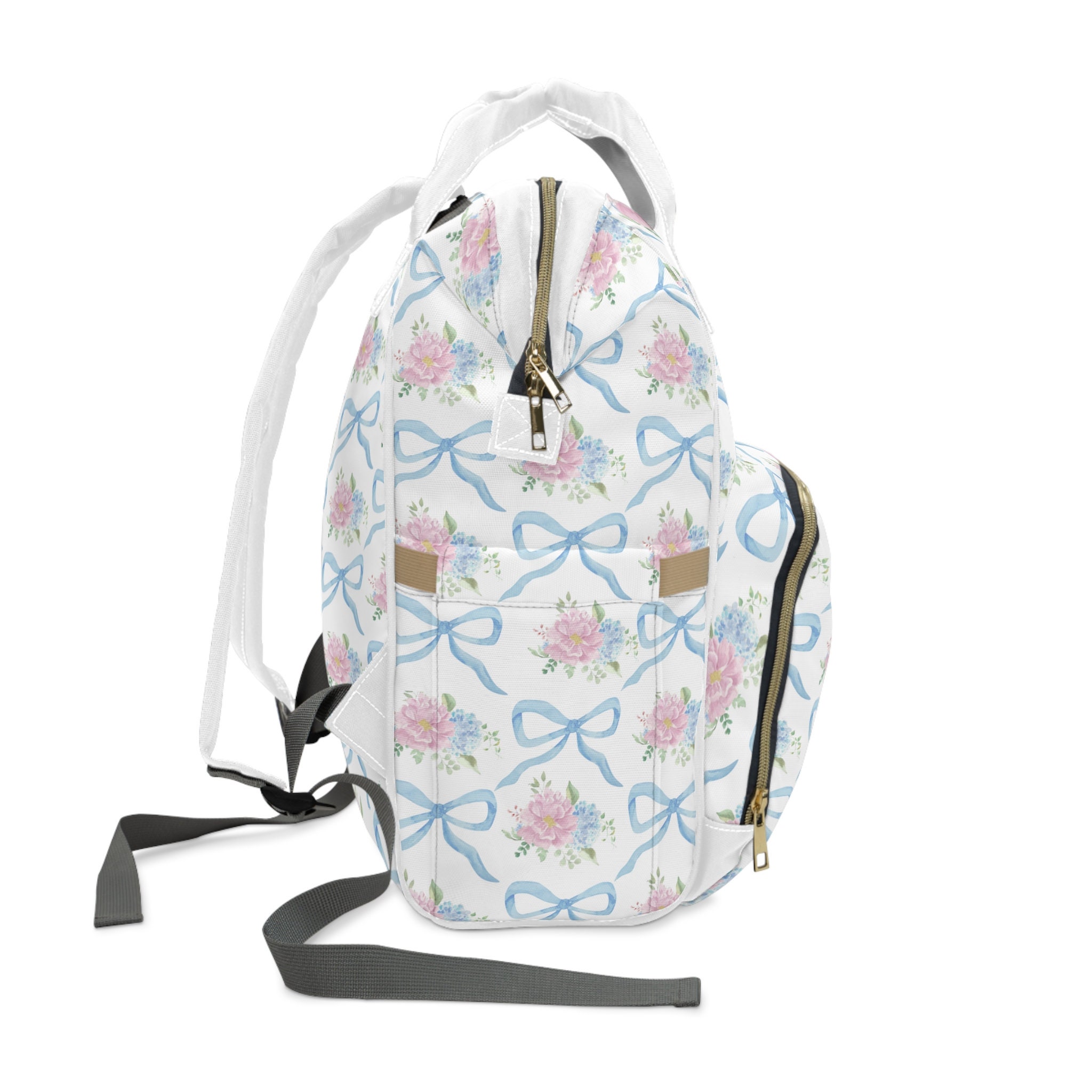 Custom Floral and Bows Monogram Multifunctional Diaper Backpack, Preppy ...