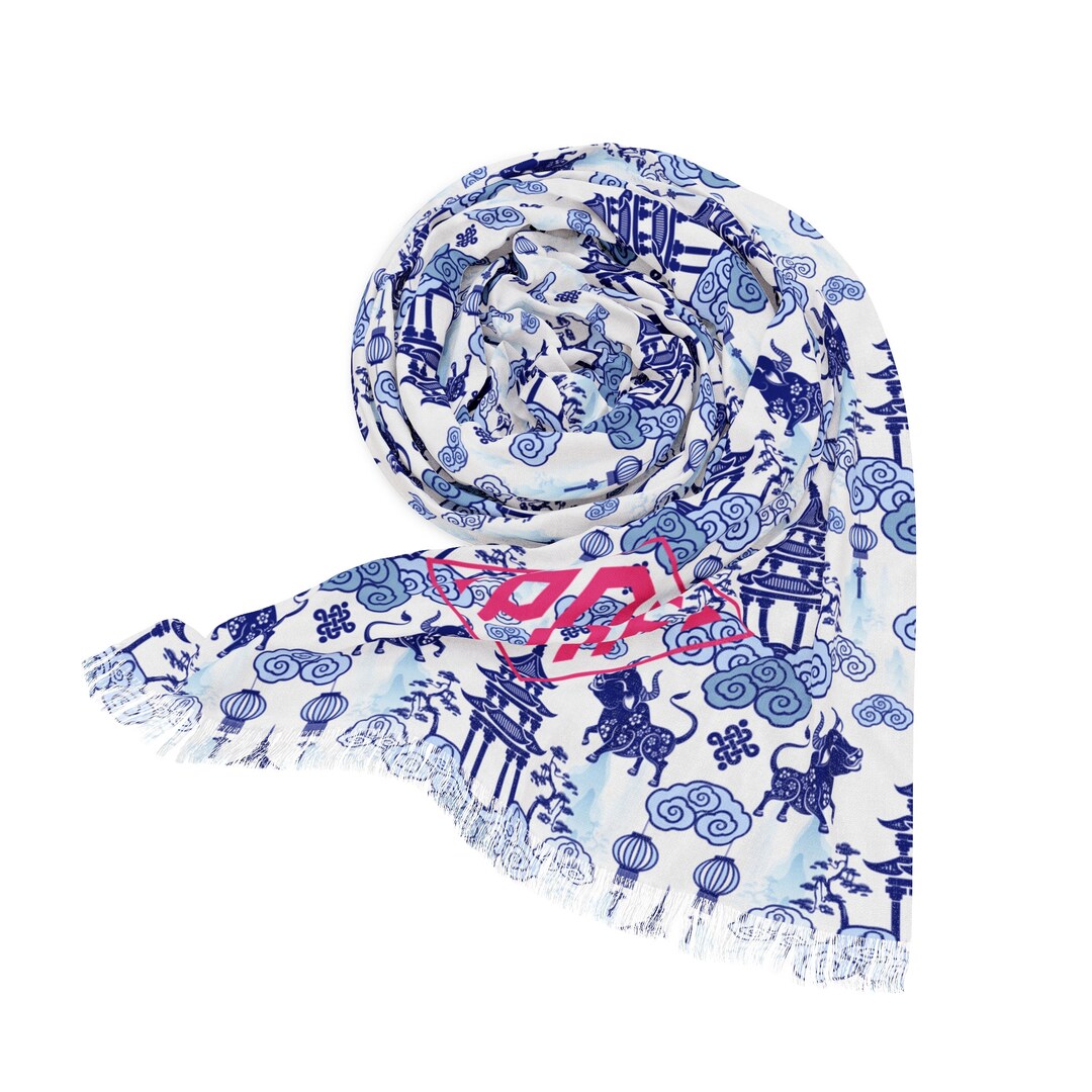 Custom Scarf Blue and White Chinoiserie Monogram Gift for Her ...