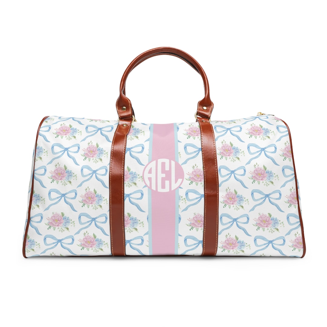 Custom Floral Duffle Bag Preppy Girls Travel Bag Hydrangea and Bows ...