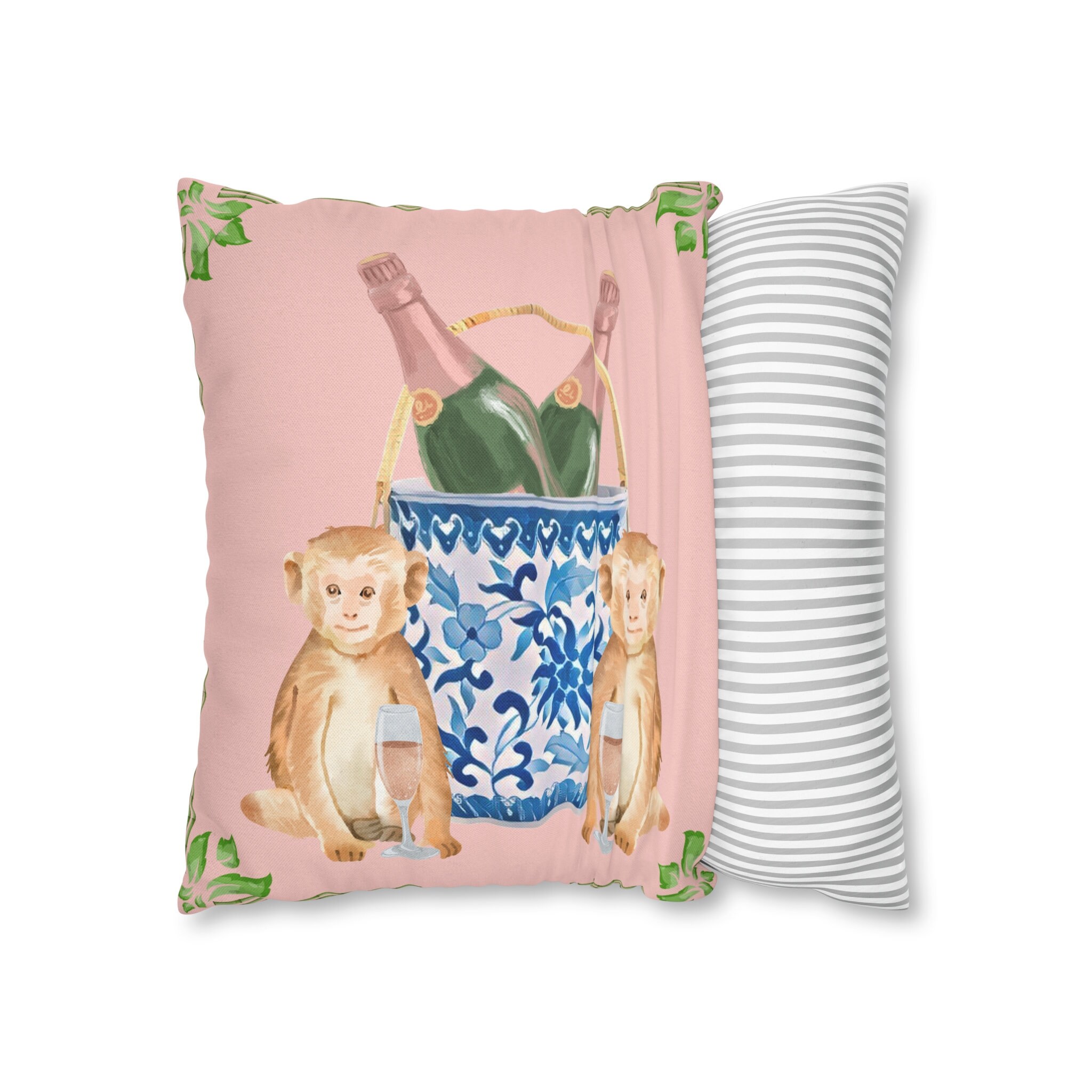 Chinoiserie Style Monkey and Champagne Pillow Case 16x16 Spun Polyester ...