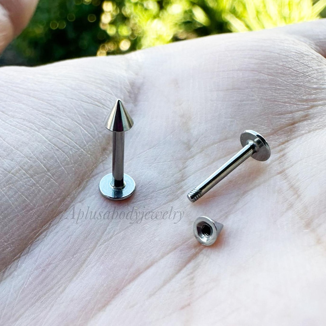 16g 14g Spike/ Cone Top Stainless Steel Labret Lip Monroe Cheek Tragus ...