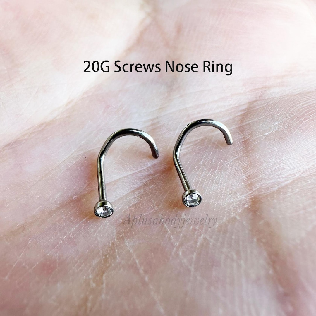 20G Surgical Steel Screws Nose Ring Twist Nostril Stud CLEAR CZ 2mm ...