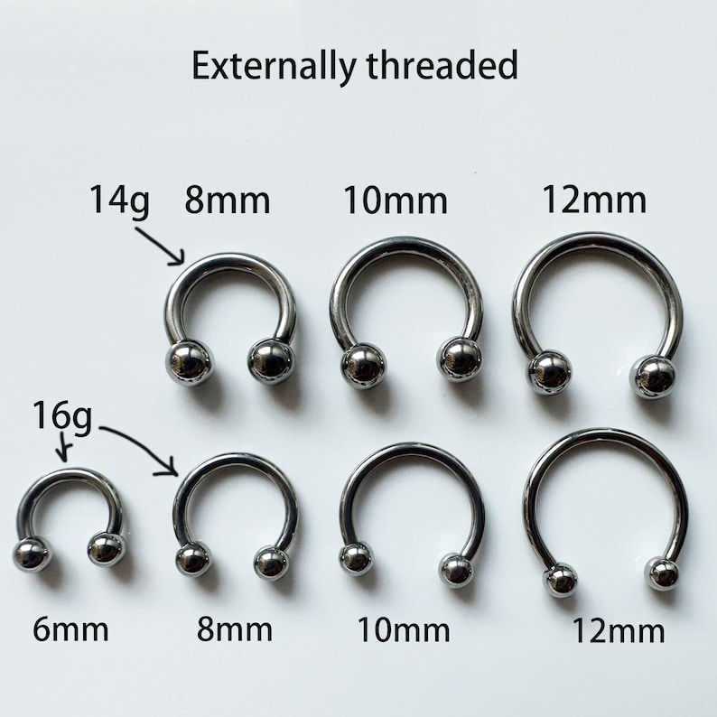 16g 14g Externally Threaded Implant Grade Titanium Silver Horseshoe ...