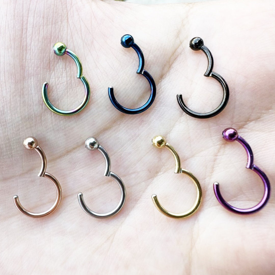18G 16G 14G Hinged Segment Steel Captive Bead Ring Nose Hoop CBR ...