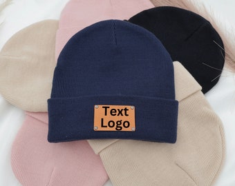 Custom Leather Patch Beanies Personalized Beanie Hats With Custom Logo Unisex Winter Hat Company ...