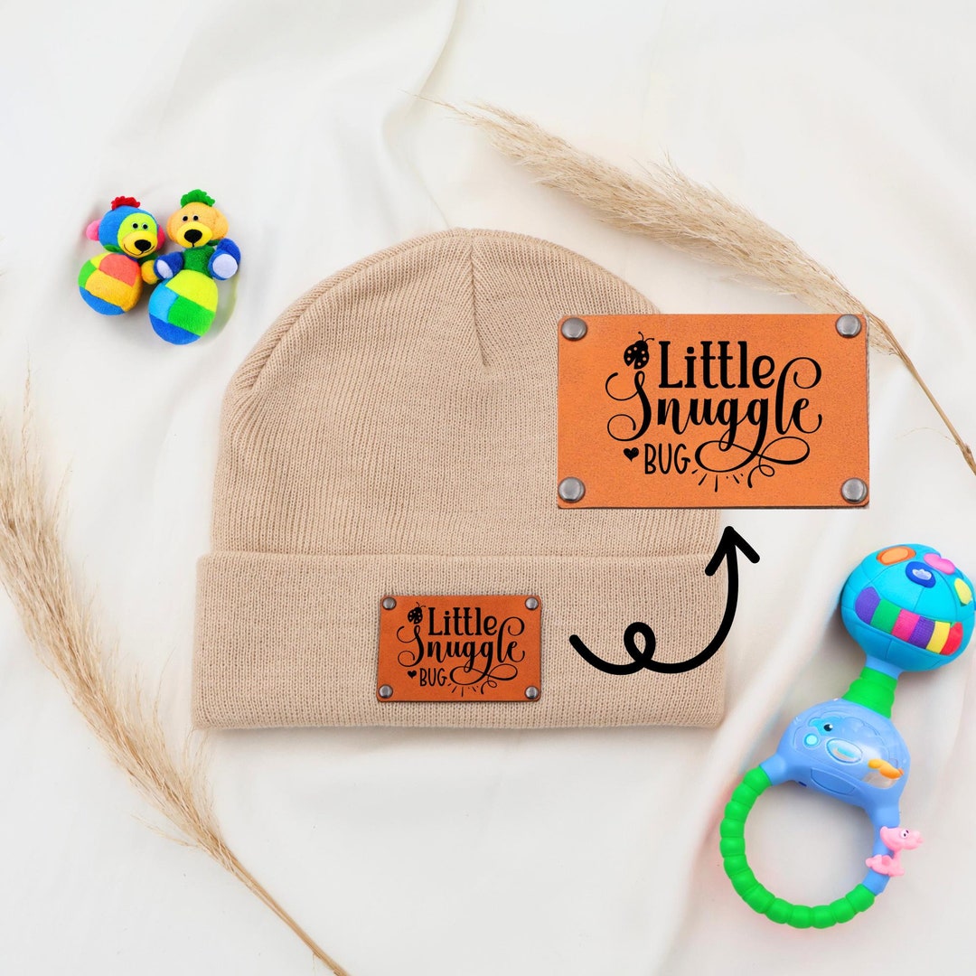 Little Snuggle Bug Engraved Leather Patch Beanie Gift for Baby Gift for ...