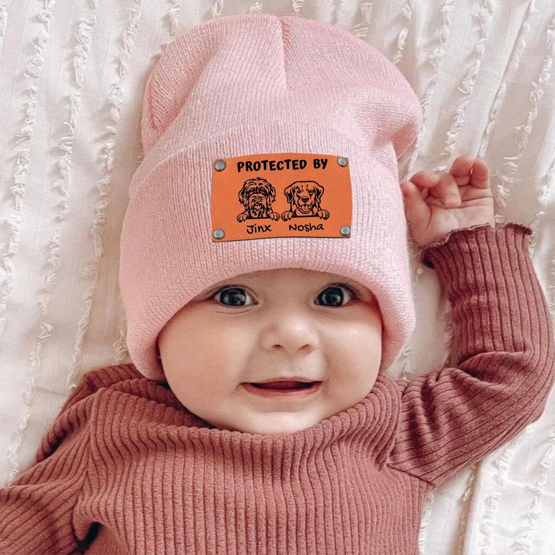 Custom Baby Beanie With Vegan Leather Patch for Boy Girl, Personalized ...