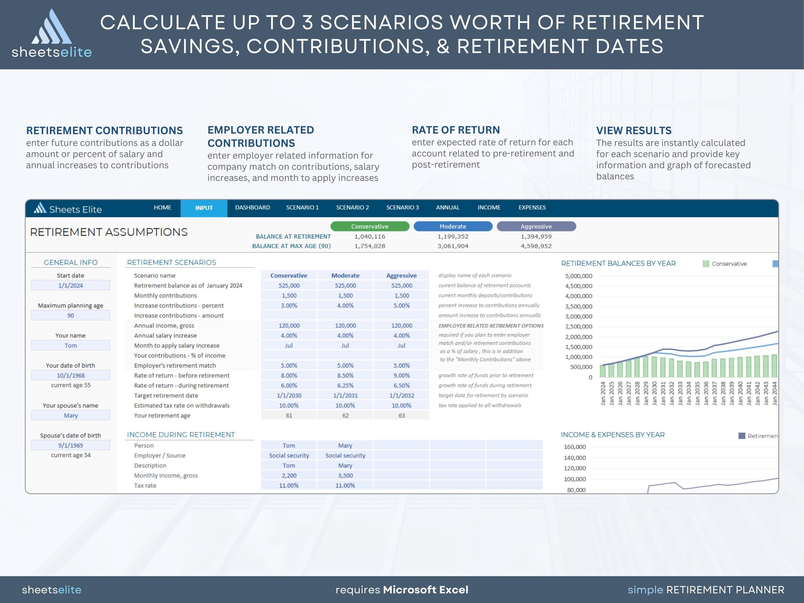 Simple Retirement Planner Microsoft Excel Instant Download Digital ...