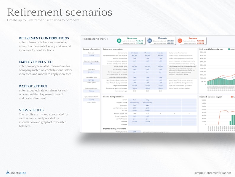 Simple Retirement Planner - Microsoft Excel - Instant Download Digital ...