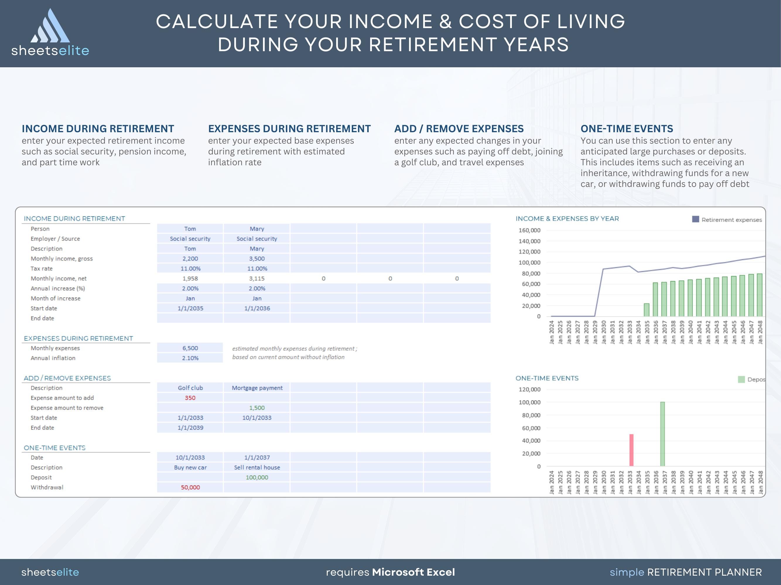 Simple Retirement Planner Microsoft Excel Instant Download Digital ...