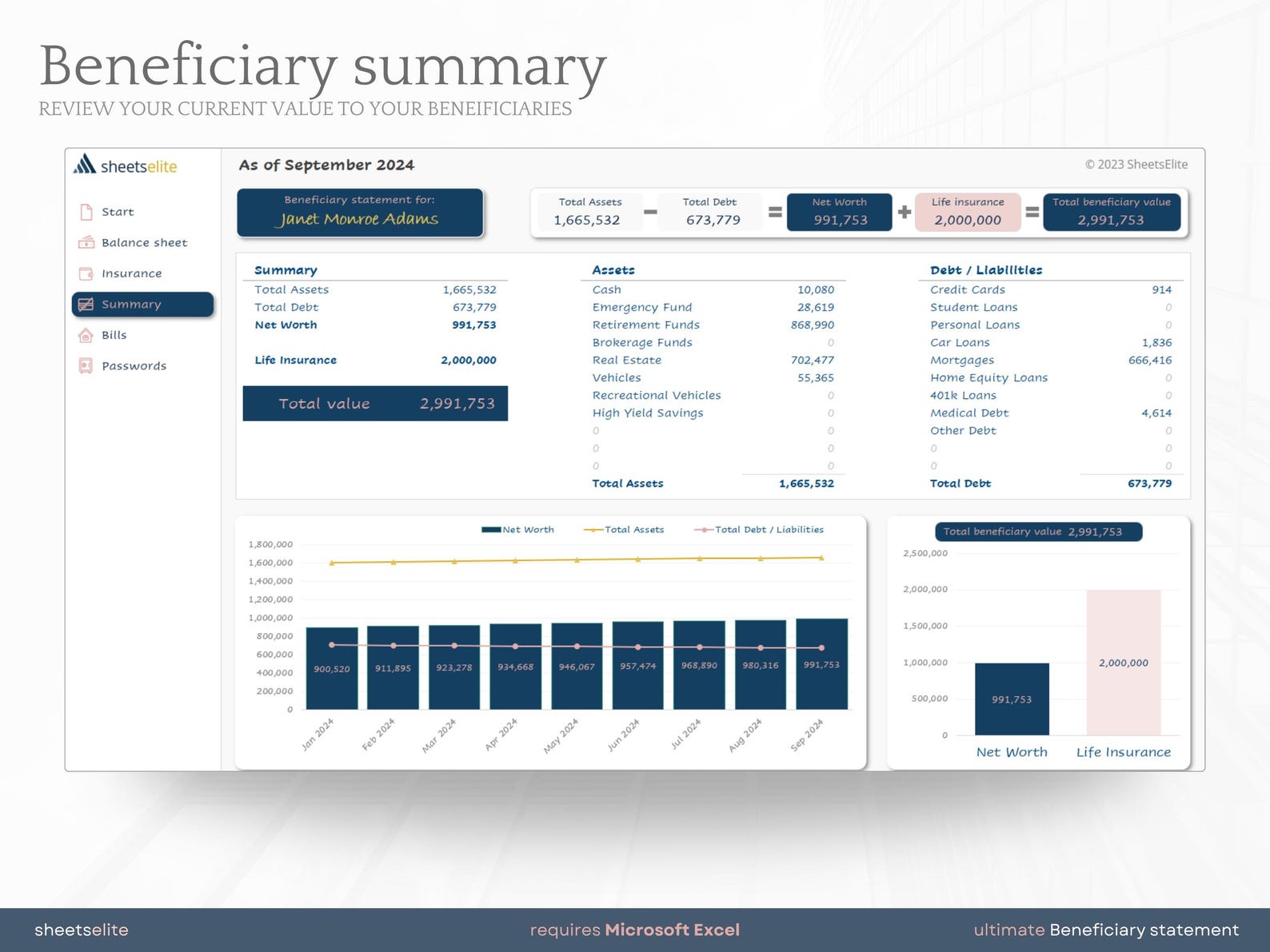 Ultimate Beneficiary Statement - Microsoft Excel - Instant Download ...