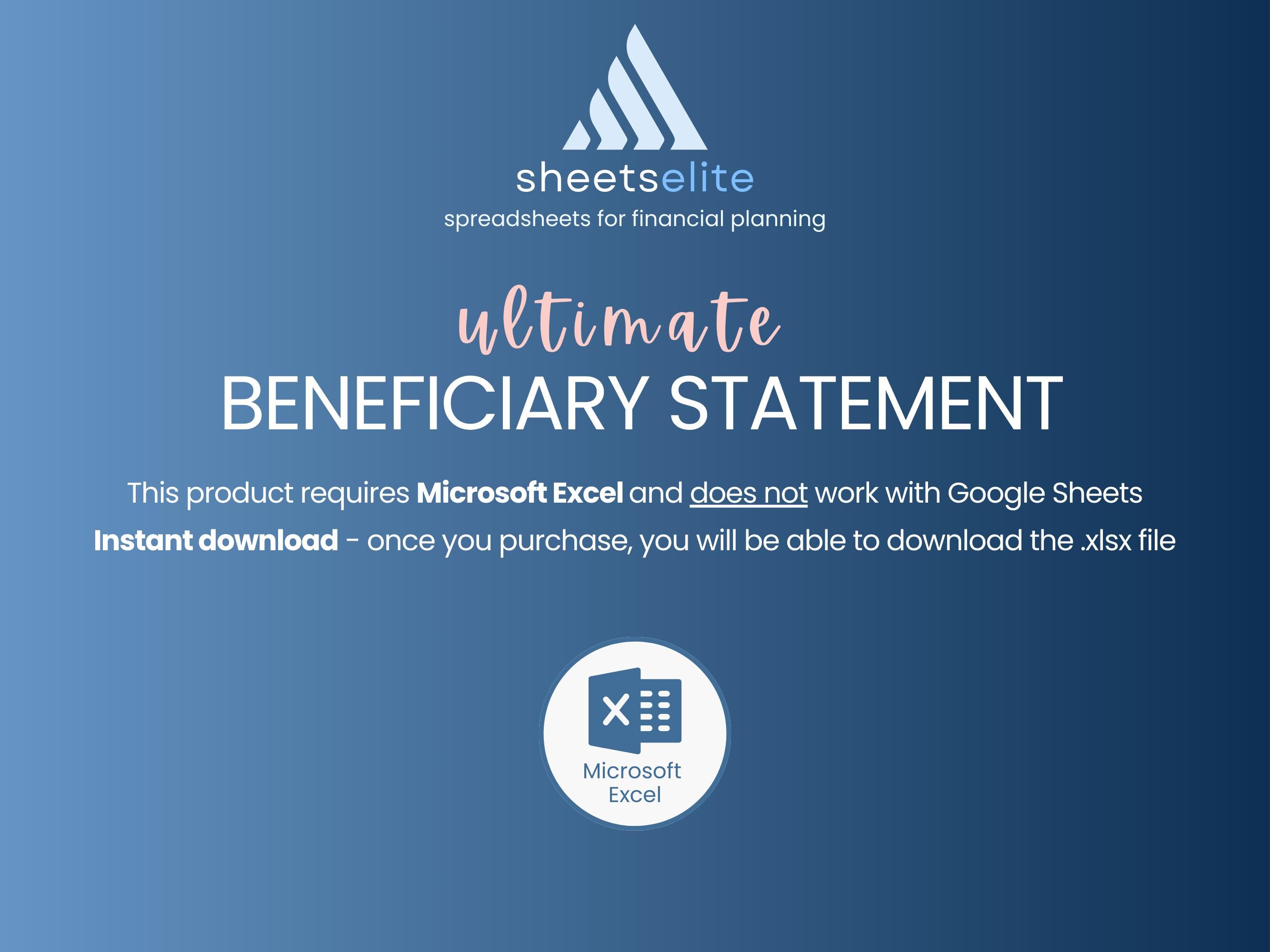 Ultimate Beneficiary Statement - Microsoft Excel - Instant Download ...