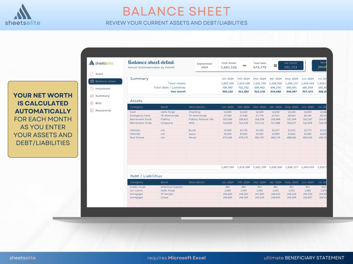 Ultimate Beneficiary Statement - Microsoft Excel - Instant Download ...