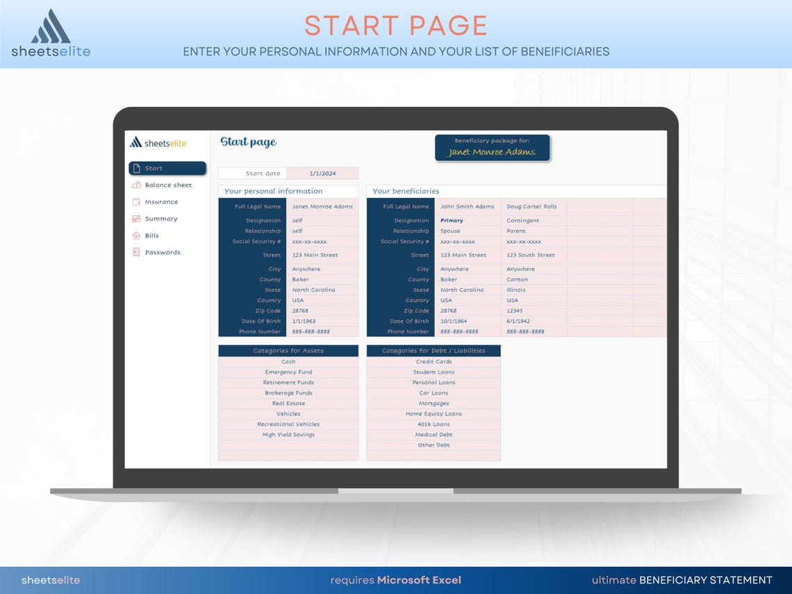 Ultimate Beneficiary Statement - Microsoft Excel - Instant Download ...