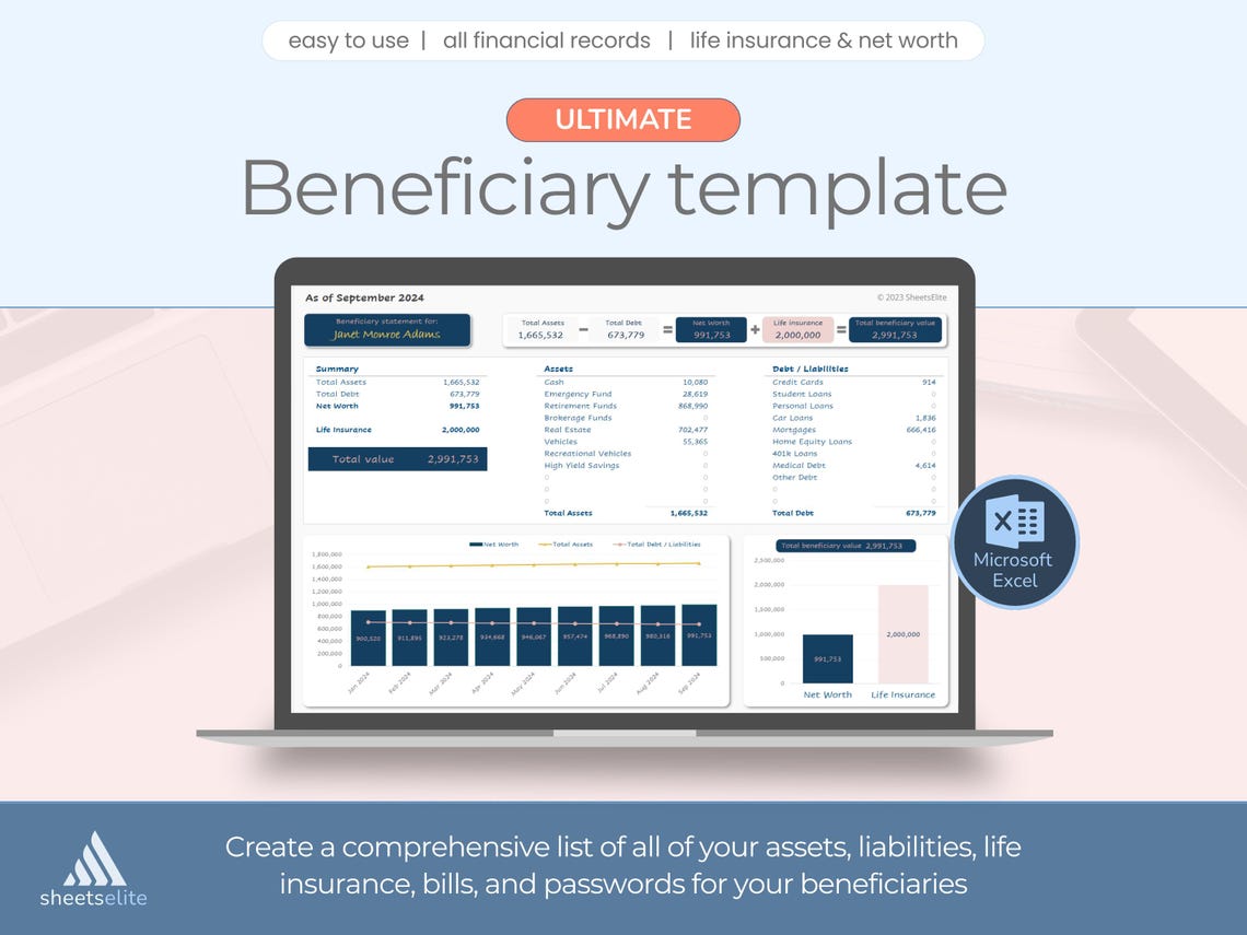 Ultimate Beneficiary Statement - Microsoft Excel - Instant Download ...