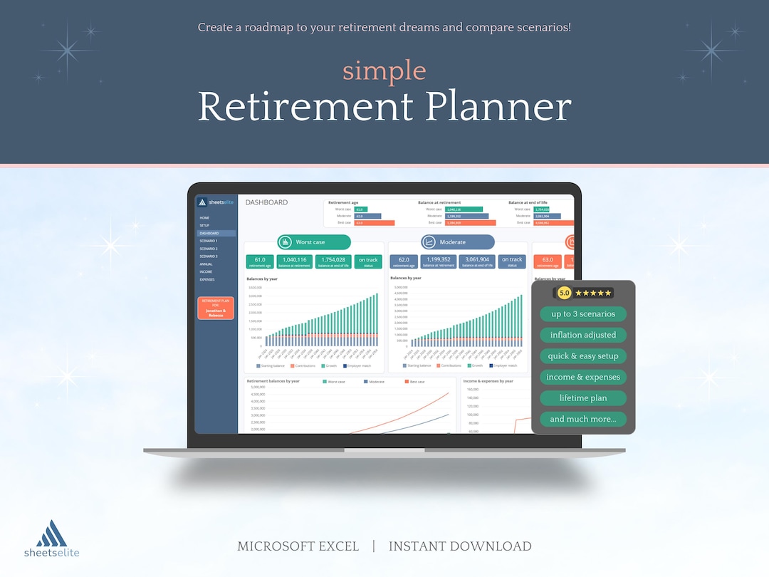 Simple Retirement Planner - Microsoft Excel - Instant Download Digital ...