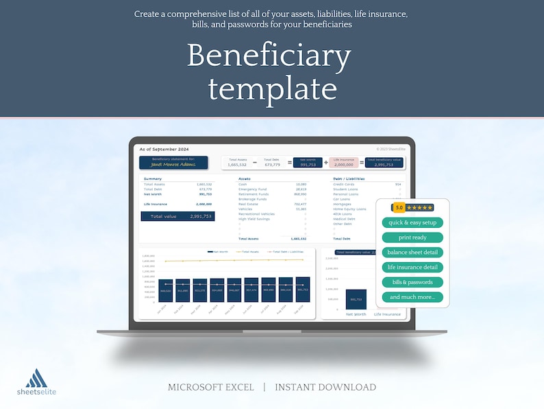 Ultimate Beneficiary Statement - Microsoft Excel - Instant Download ...