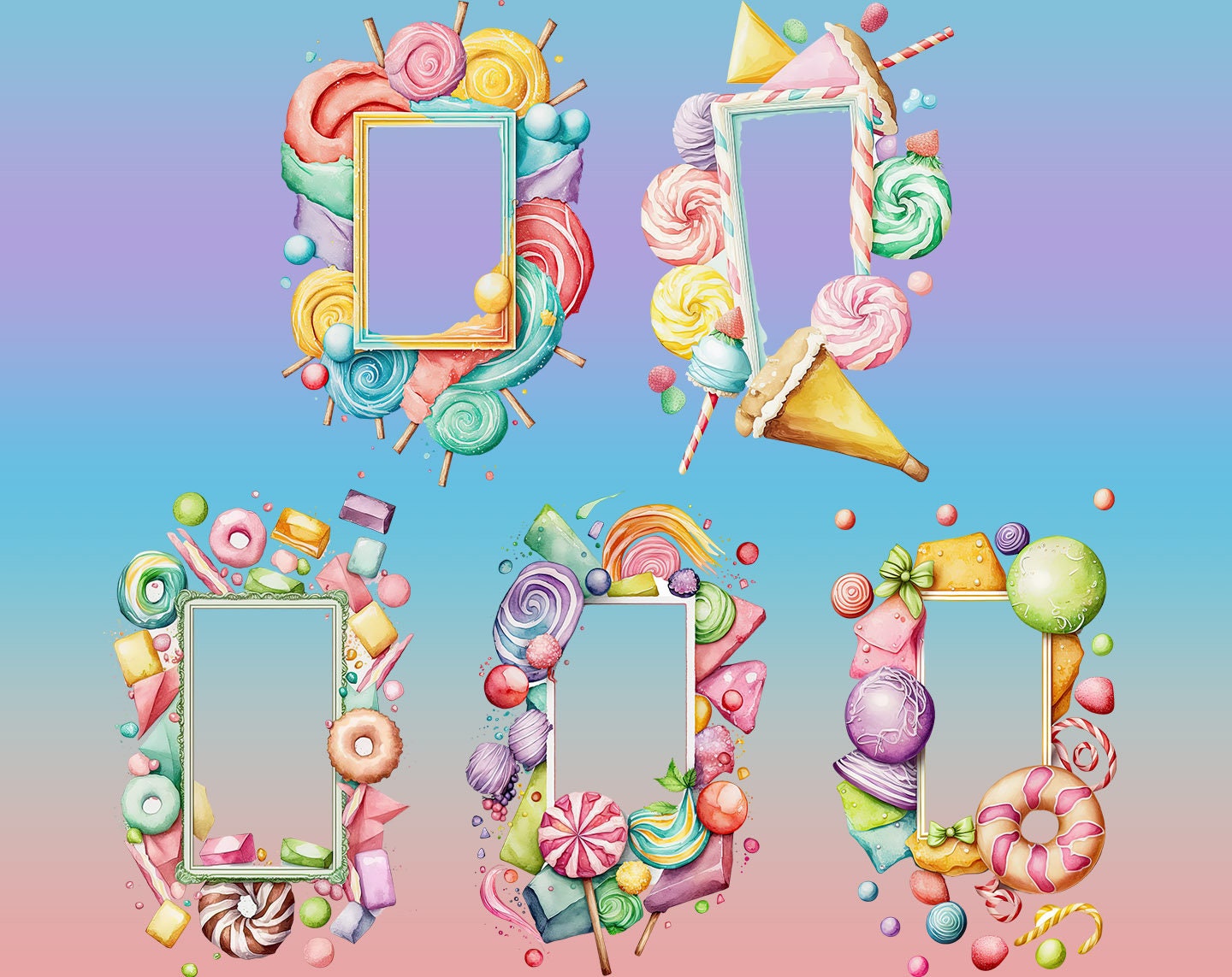 Candy Frame Clipart Seta Candy PNG Watercolor Clip Art - Etsy Canada