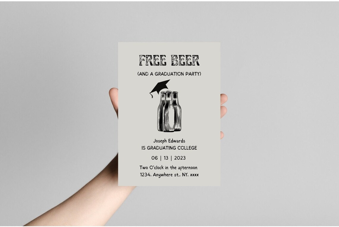 Funny Graduation Invitation free Beer Digital - Etsy