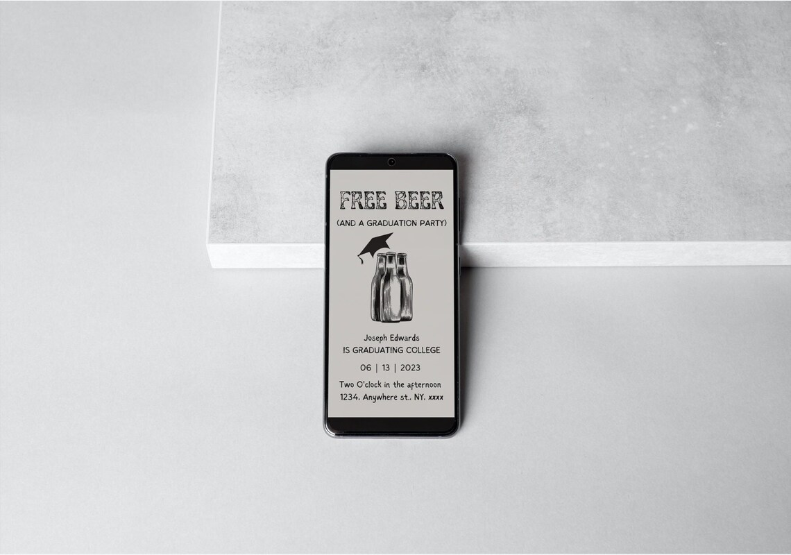 Funny Graduation Invitation free Beer Digital - Etsy
