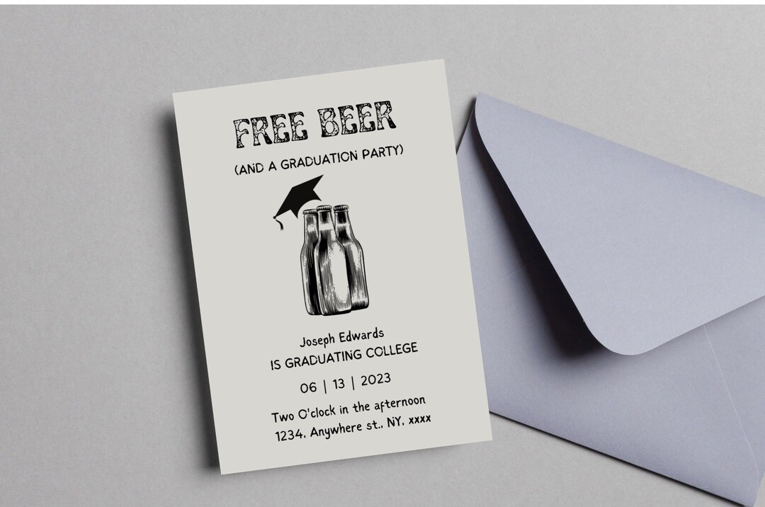 Funny Graduation Invitation free Beer Digital Download Printable - Etsy