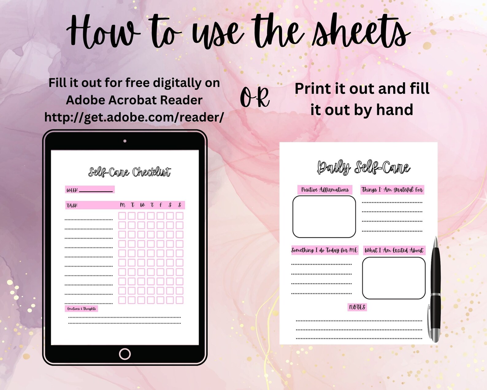 Self-care Planner Checklist for Mental Health and Wellness, Motivation ...