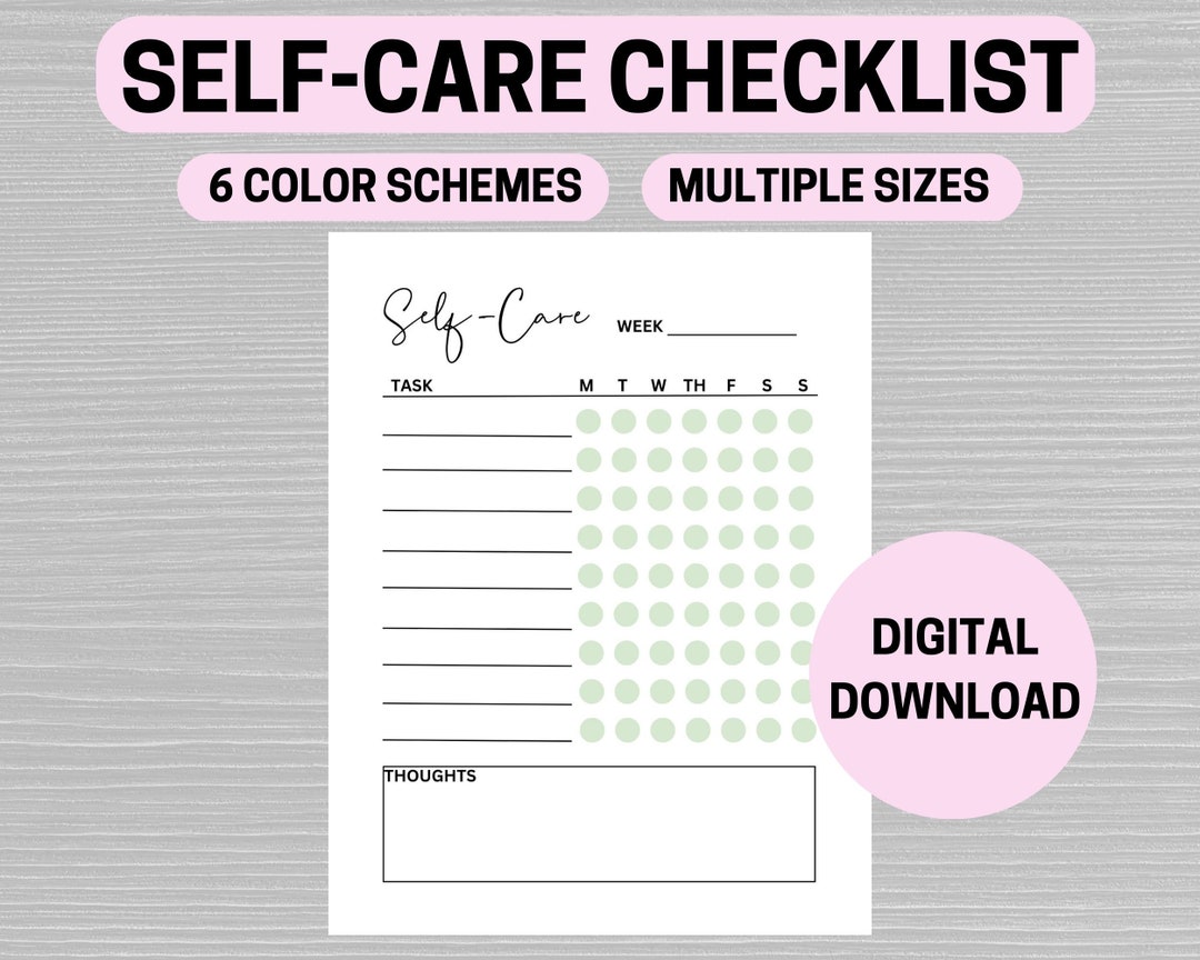 Self-care Checklist Printable, Self-care Habit Tracker, Weekly Self ...