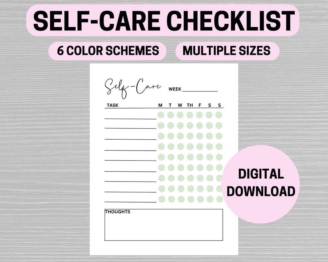Self-care Checklist Printable, Self-care Habit Tracker, Weekly Self-care Tracker, Routine ...
