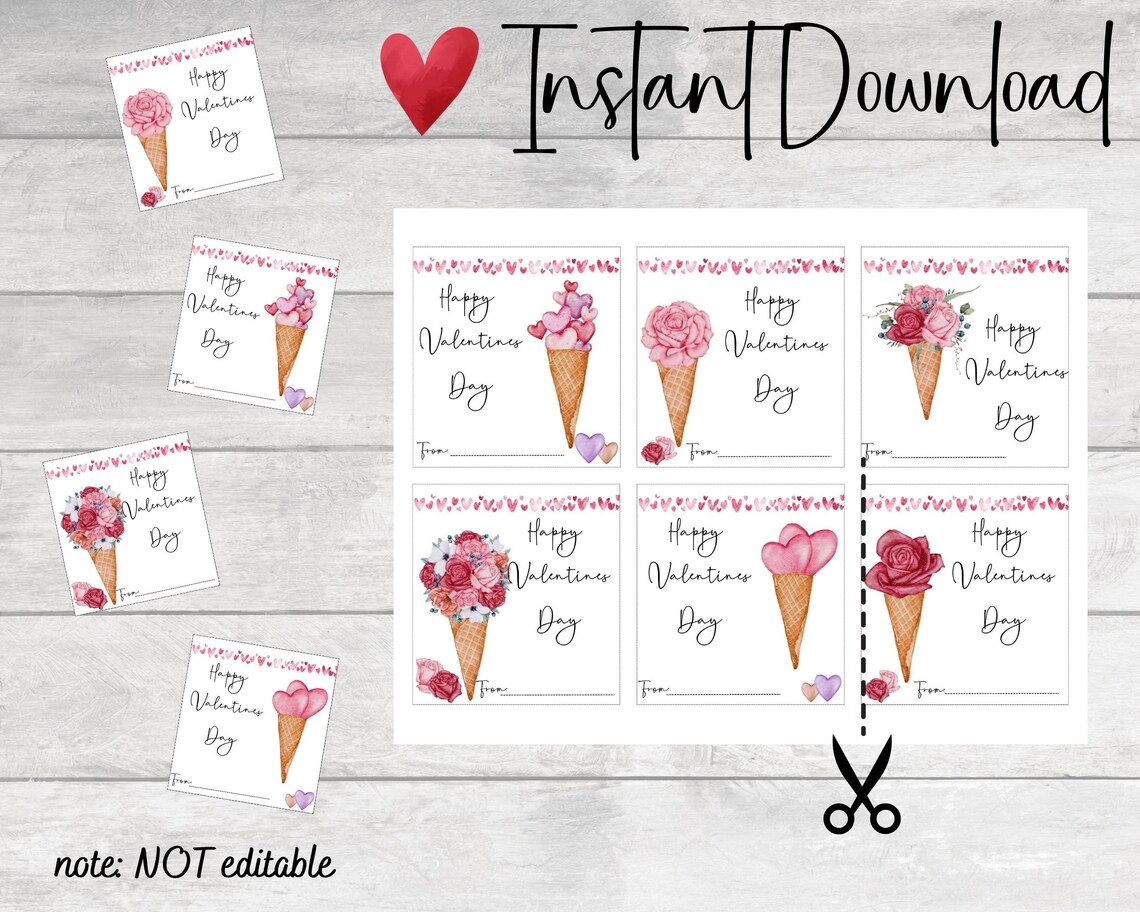 Ice Cream Cone Valentine Cards, Kids Valentine's Day Card, VDAY Cards ...