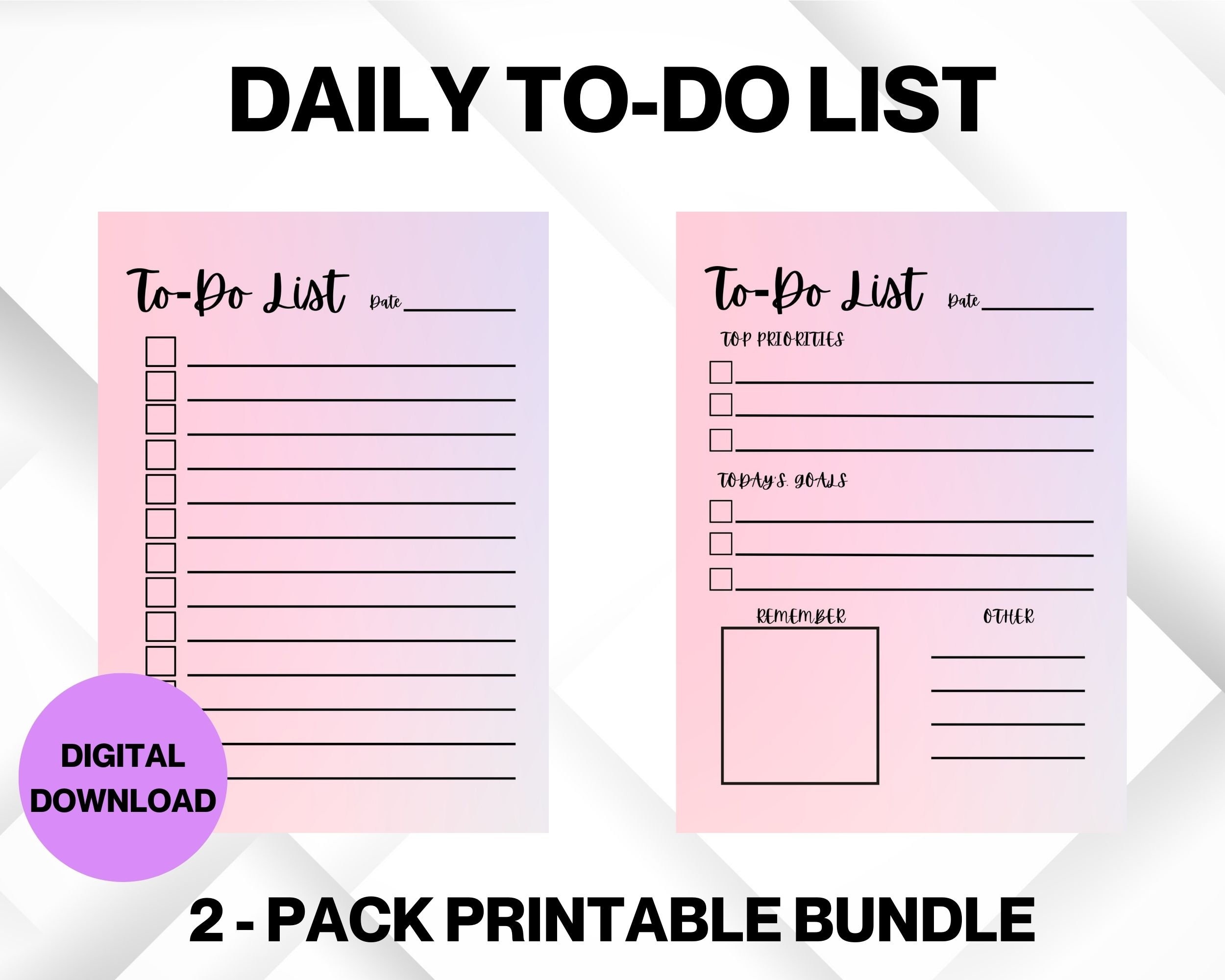 Daily TO-DO List Template, Daily Organization, Task List Template ...