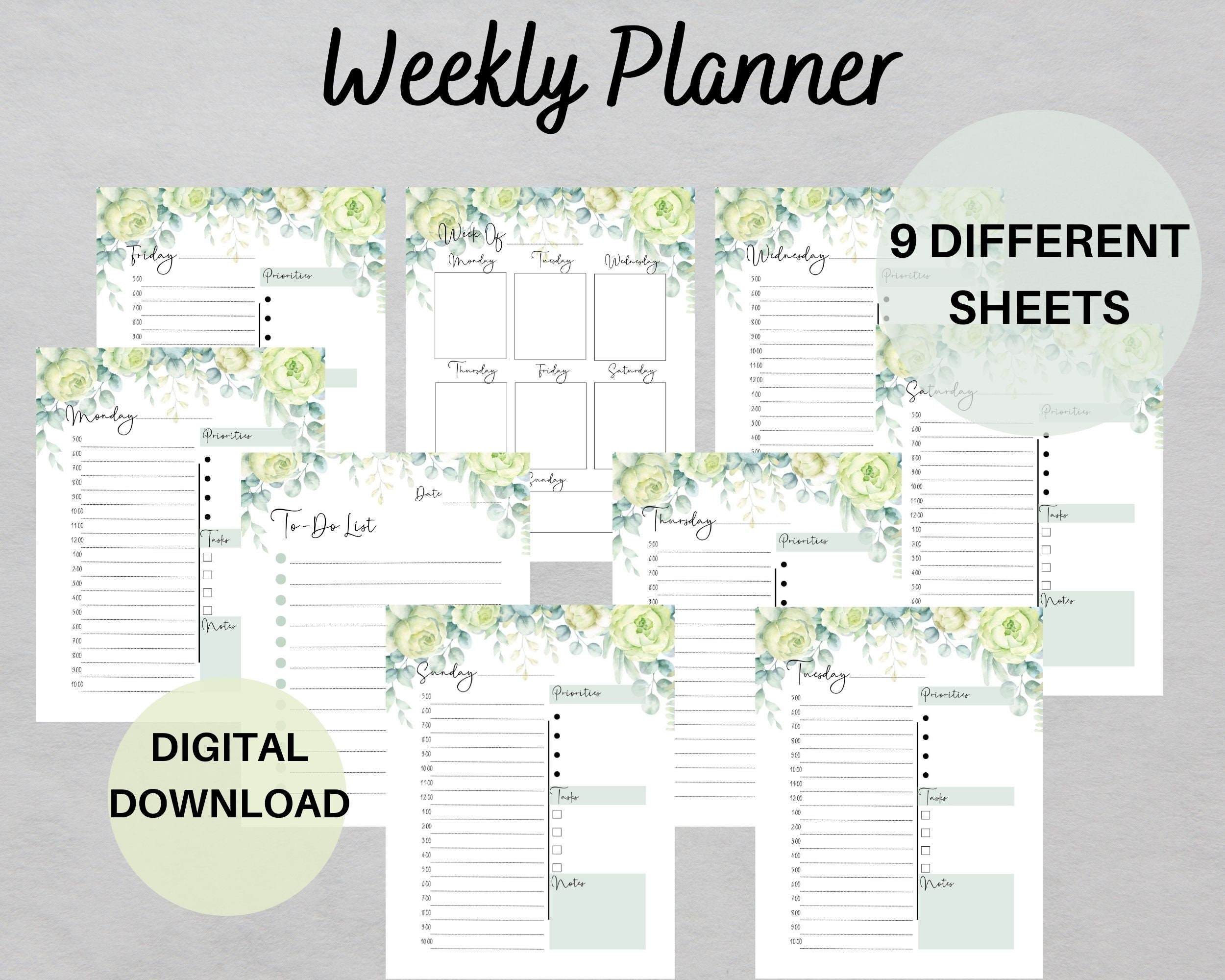 Weekly Planner Printable PDF, Personal Daily Planner, to Do Lists ...