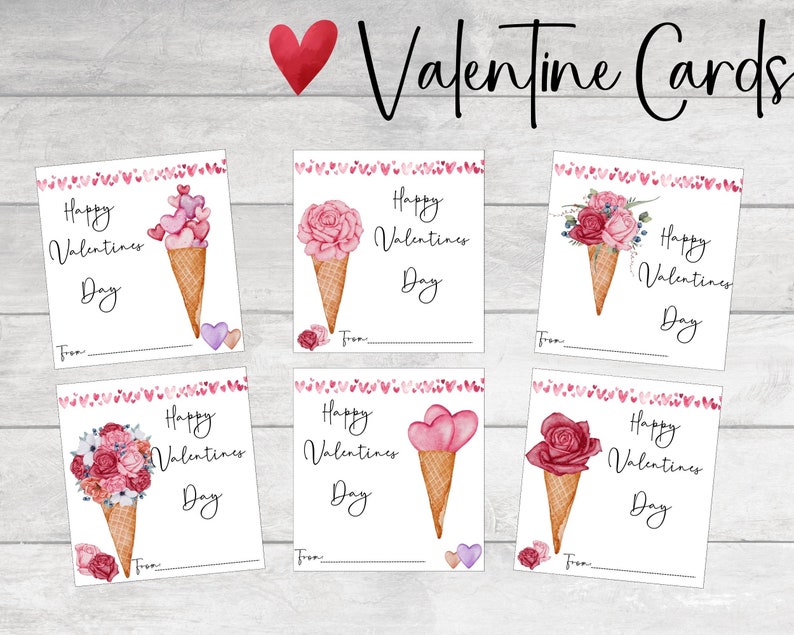 Ice Cream Cone Valentine Cards, Kids Valentine's Day Card, VDAY Cards ...