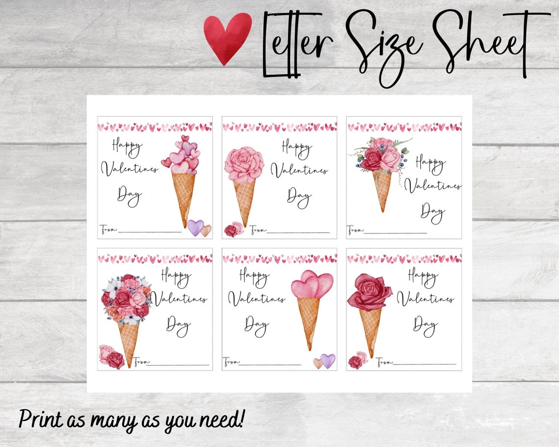 Ice Cream Cone Valentine Cards, Kids Valentine's Day Card, VDAY Cards ...