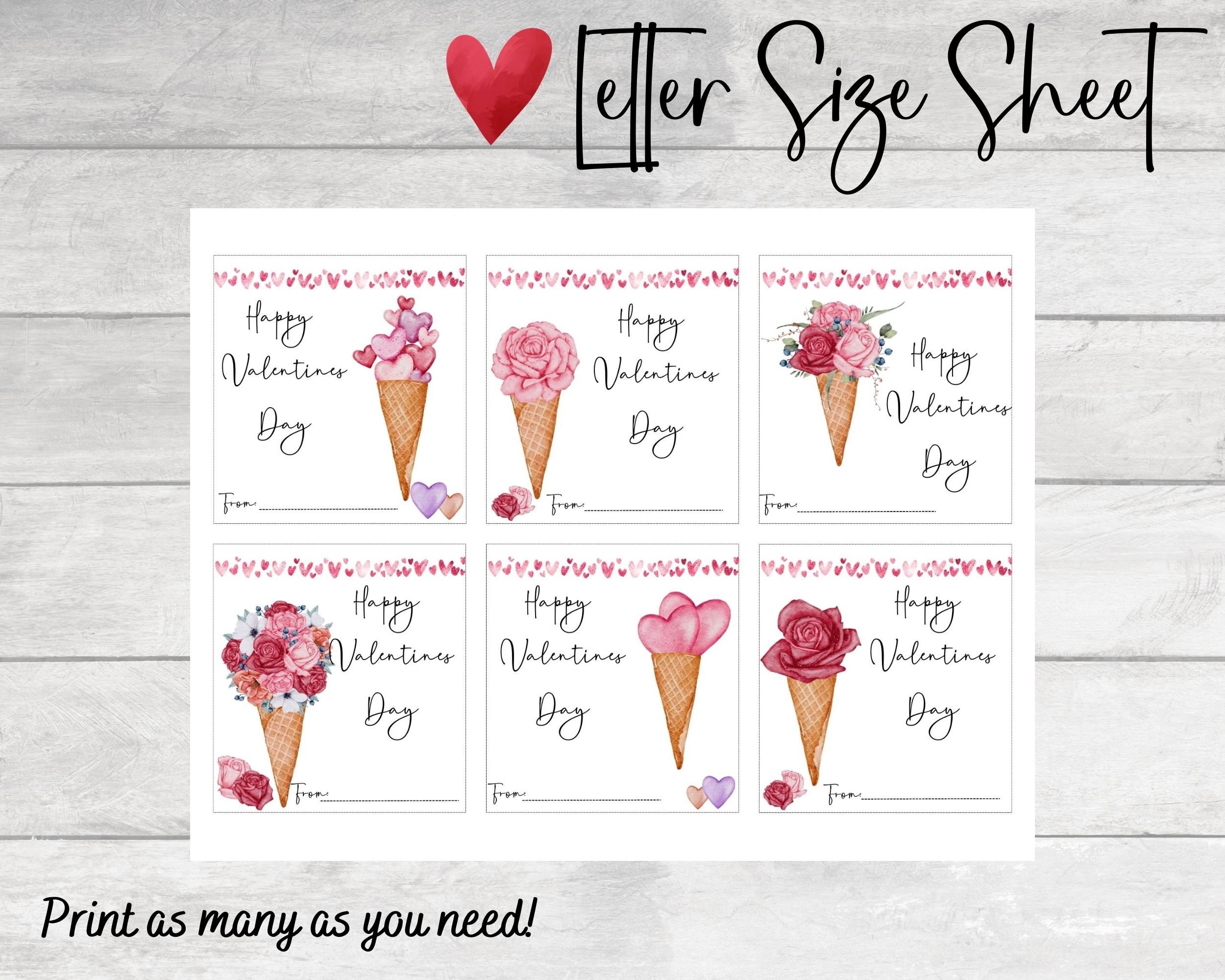 Ice Cream Cone Valentine Cards, Kids Valentine's Day Card, VDAY Cards ...