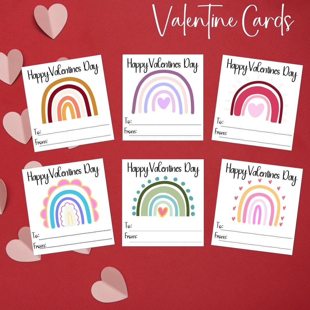 Rainbow Valentines Cards, Kids Valentines Cards, Classroom Valentines ...