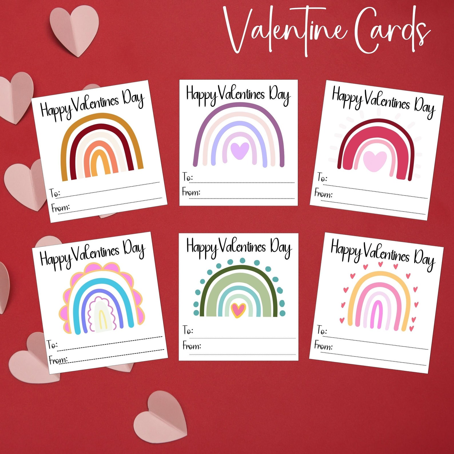 Rainbow Valentines Cards, Kids Valentines Cards, Classroom Valentines ...