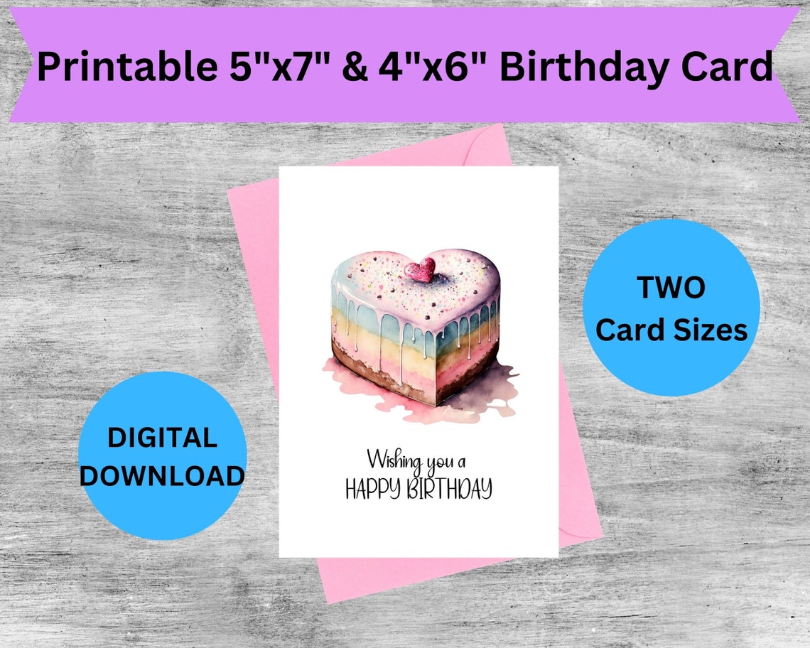 Cake Birthday Card, Printable, Digital Download, 5"x7" and 4"x6" - Etsy