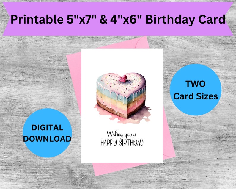 Cake Birthday Card, Printable, Digital Download, 5"x7" and 4"x6" - Etsy