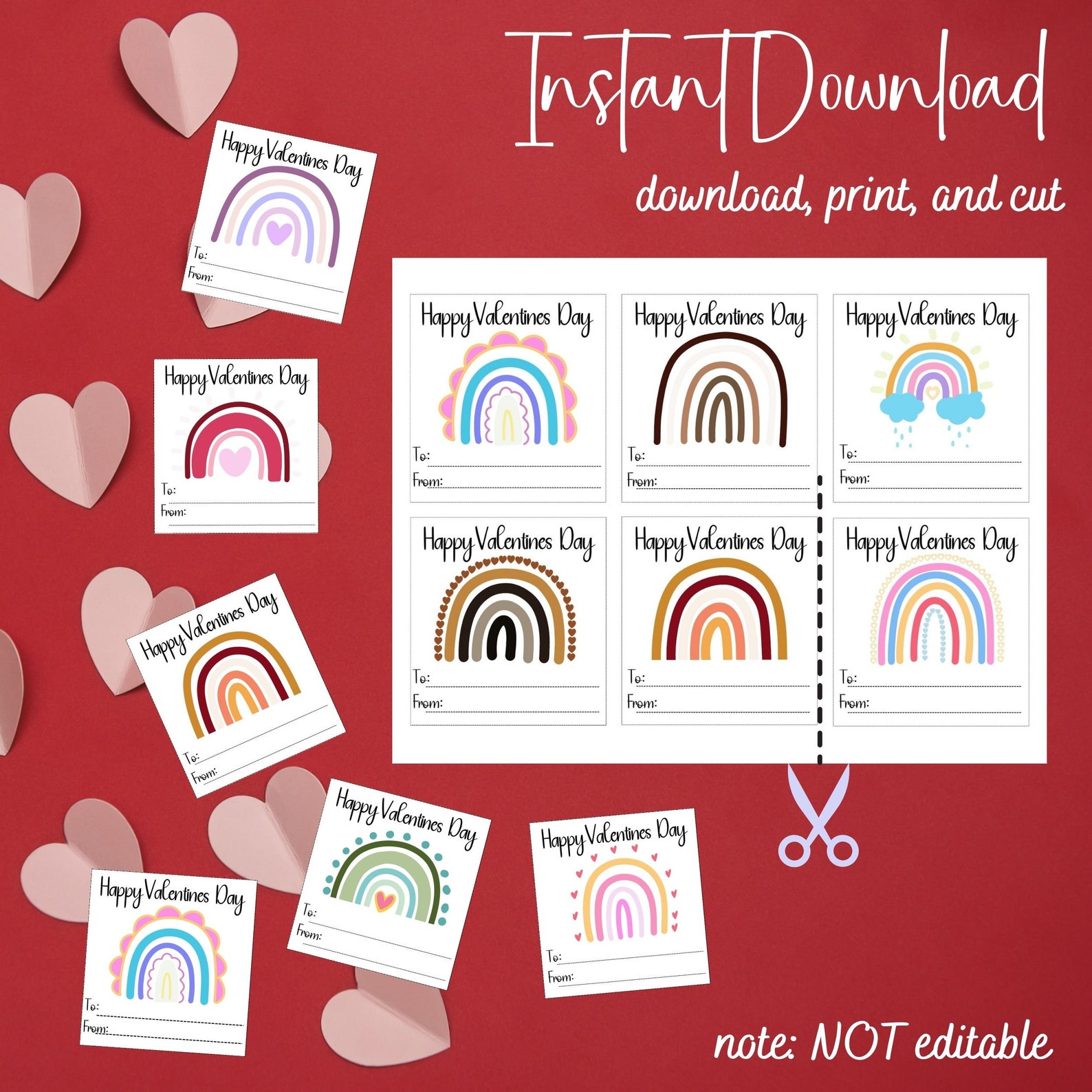 Rainbow Valentines Cards, Kids Valentines Cards, Classroom Valentines ...