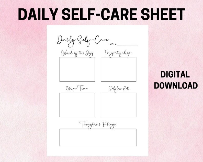 Daily Self-care Journal, Self-care Sheet, Positivity, Printable ...