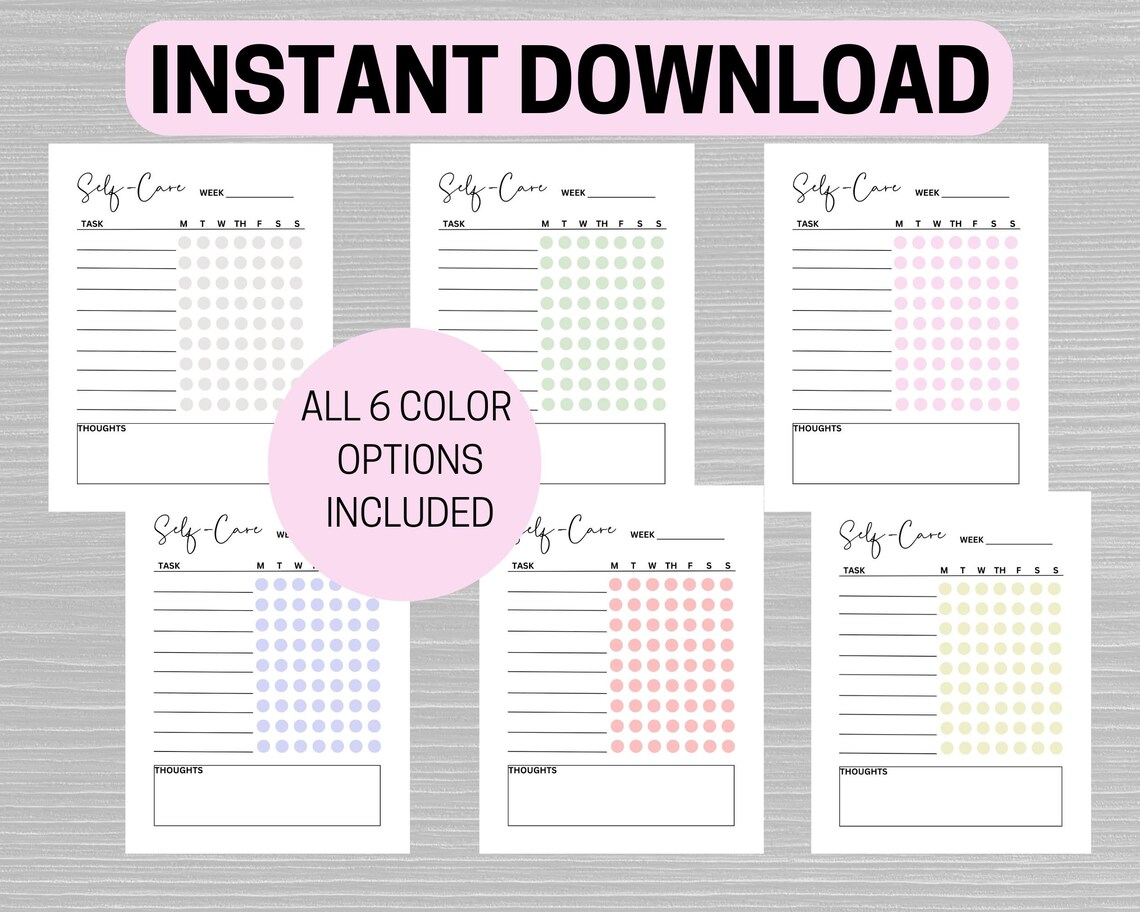 Self-care Checklist Printable, Self-care Habit Tracker, Weekly Self ...