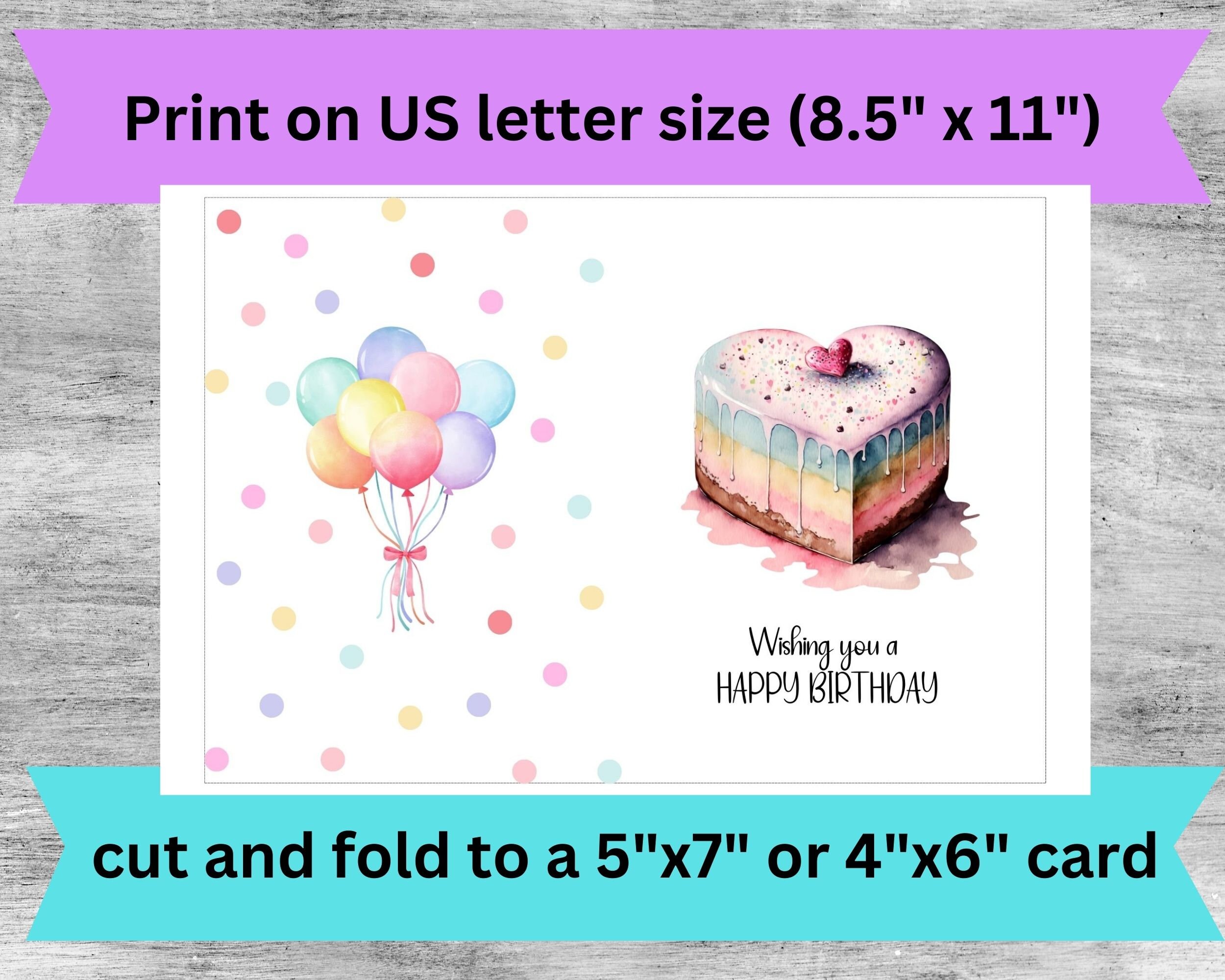 Cake Birthday Card, Printable, Digital Download, 5"x7" and 4"x6" - Etsy