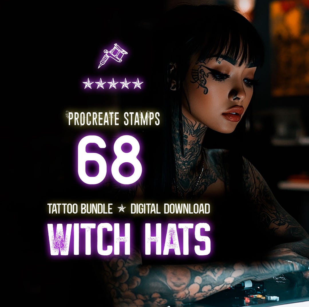 Procreate Witch Hat Tattoo Stamps: 68 Brush Set for iPad - Witches Hats ...
