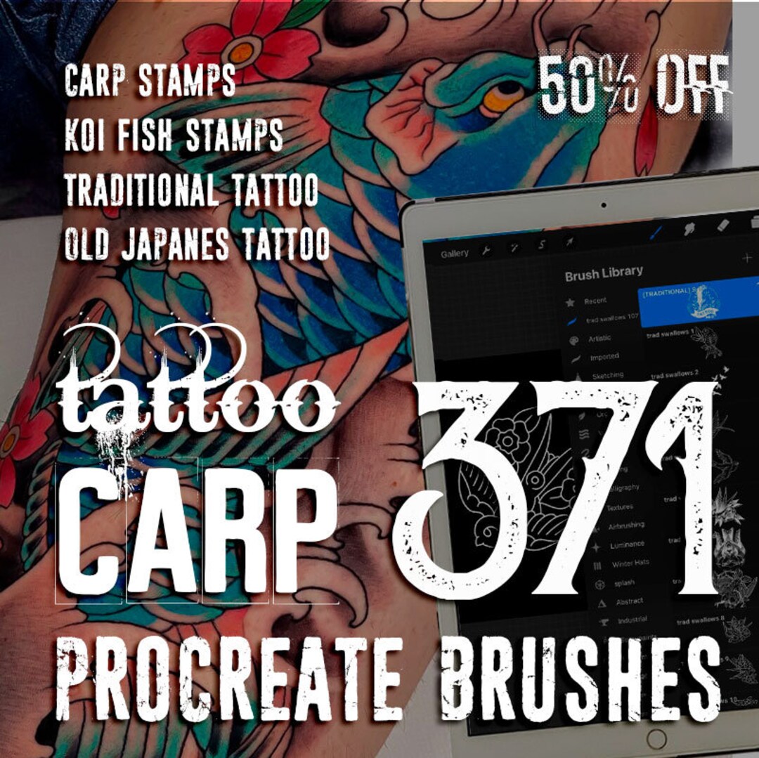 Koi Fish Tattoo 371 Best Procreate Carp / Koi Brushes Tattoo Sets for iPad Traditional Trad ...