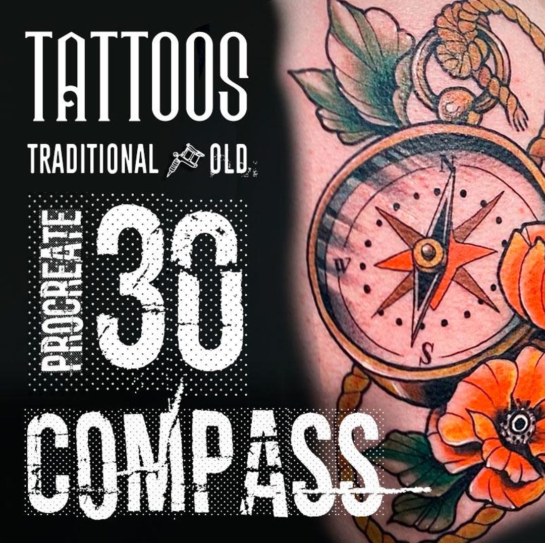 30 Compass Brushes Tattoo Stаmрs for PROCREATE - Best Compass Tattoo ...